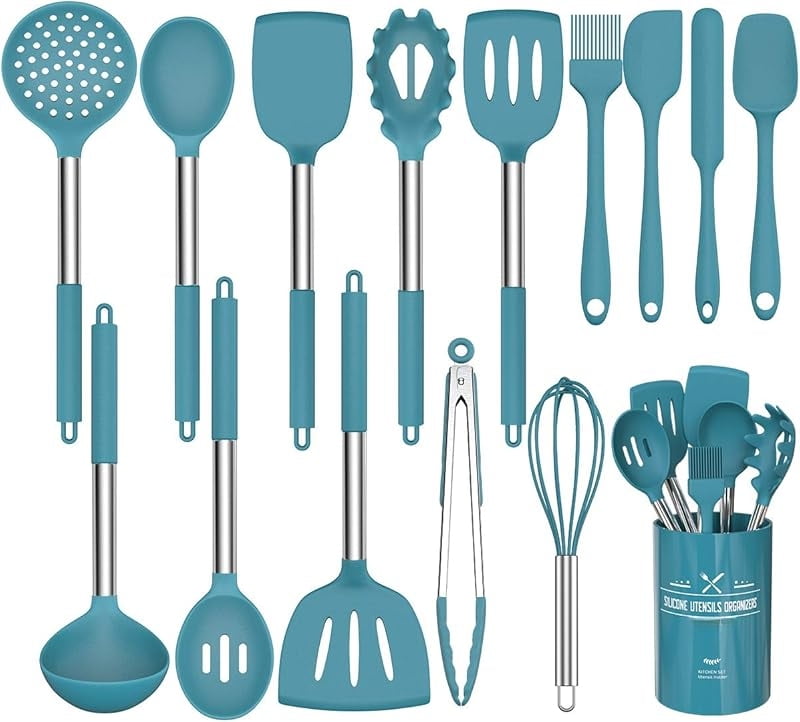 15 Pcs Silicone Cooking Utensils Kitchen Utensil Set - 446 ° F Heat ...