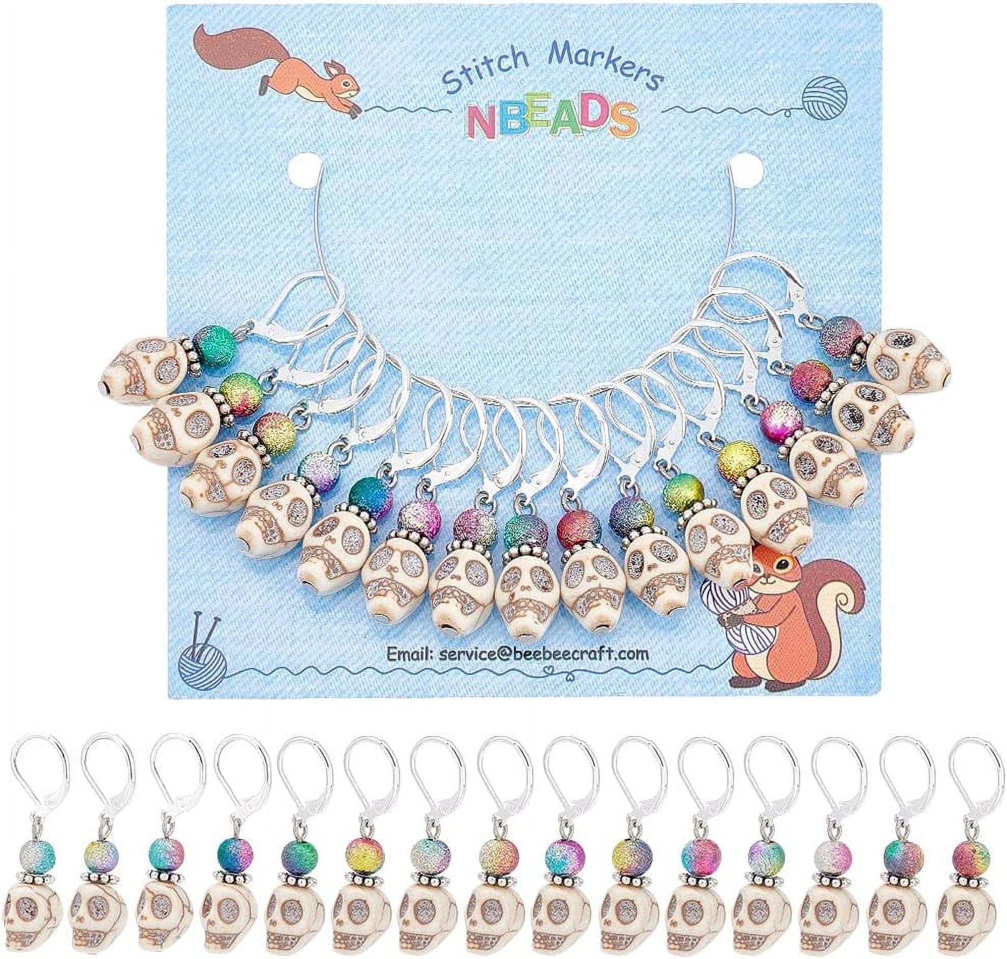 15 Pcs Skull Stitch Markers Skull and Colorful Acrylic Beads Crochet ...
