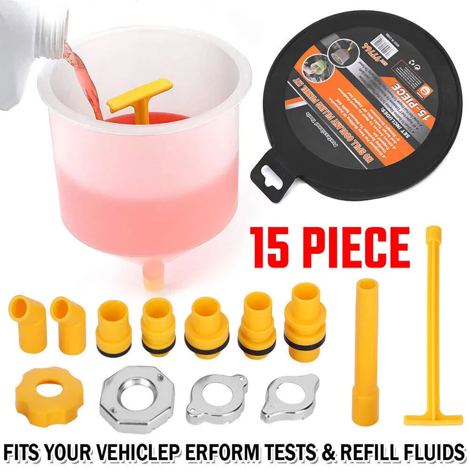 15 Pcs Spill Proof Radiator Coolant Filling Funnel Kit Car Fluid ...