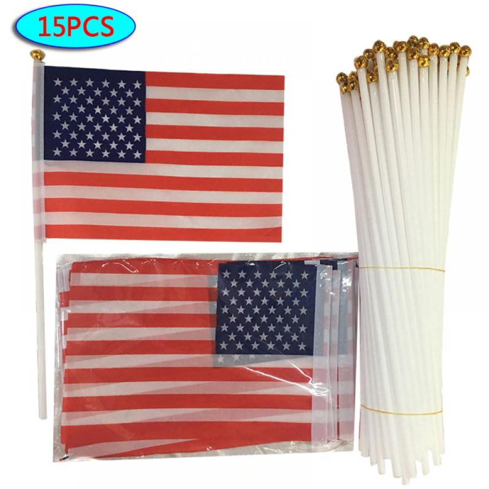 15 Pcs US American Stick Flags Small Mini USA Hand Held Flags,July 4th ...