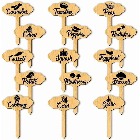 15 Pcs Vegetable Theme Plant Name Tag Wood Plant Markers Potato Onion ...