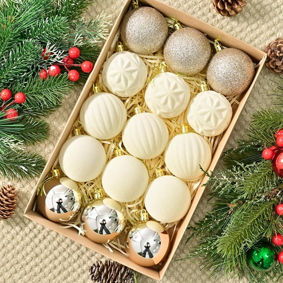 15 Pcs Velvet Flocked Christmas Ball Ornaments | 2.4 Inch Plastic ...