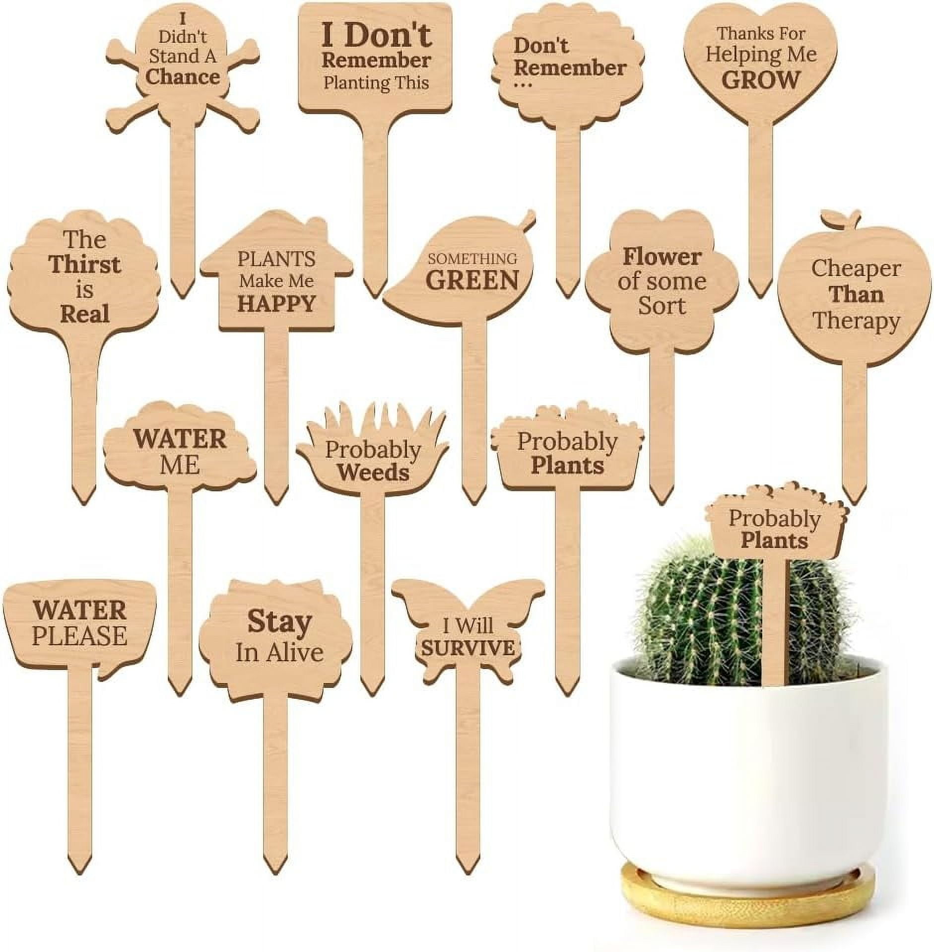 15 Pcs Wood Funny Plant Markers Water Me Probably Weeds Plant Label ...