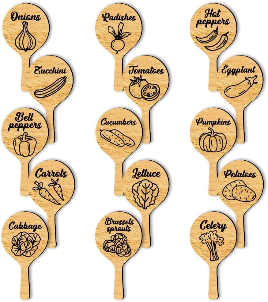 15 Pcs Wood Plant Labels 15 Styles Round Garden Labels Sign with ...