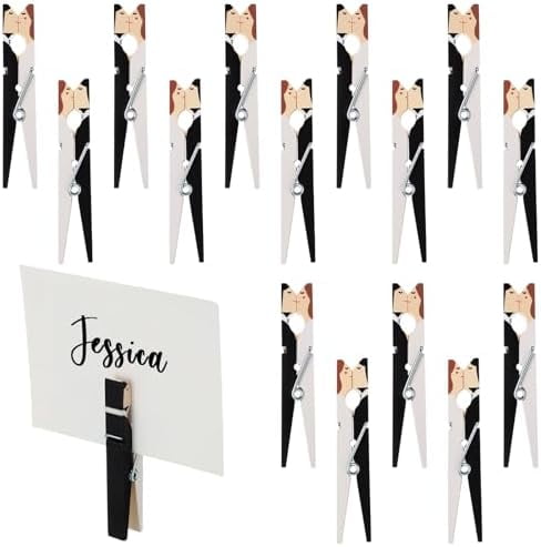 15 Pcs Wooden Bride & Groom Clothespins - Wedding Place Card/Table ...