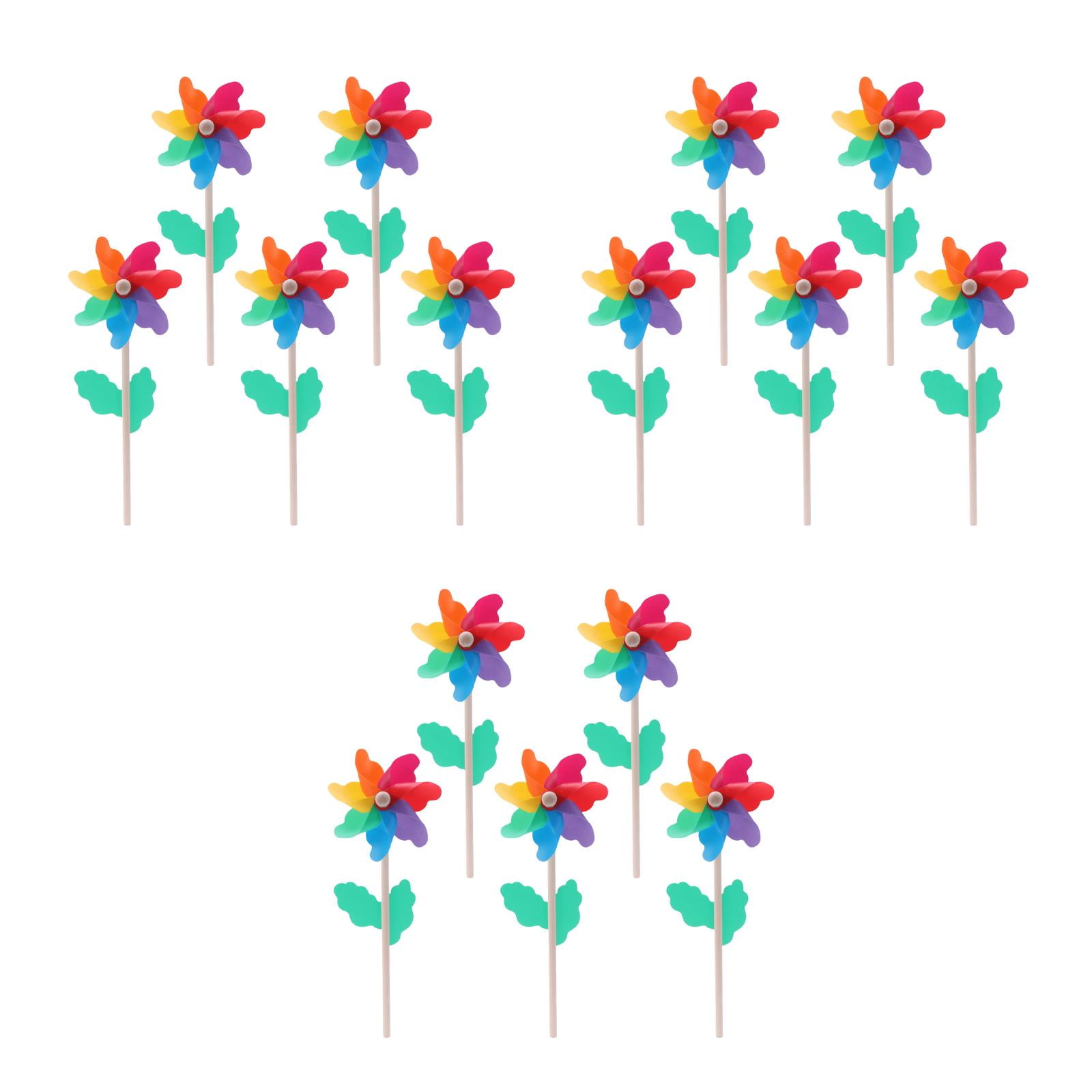 15 Pcs Wooden Pinwheel Rainbow Pinwheel Wind Spinners Handhold Windmill ...