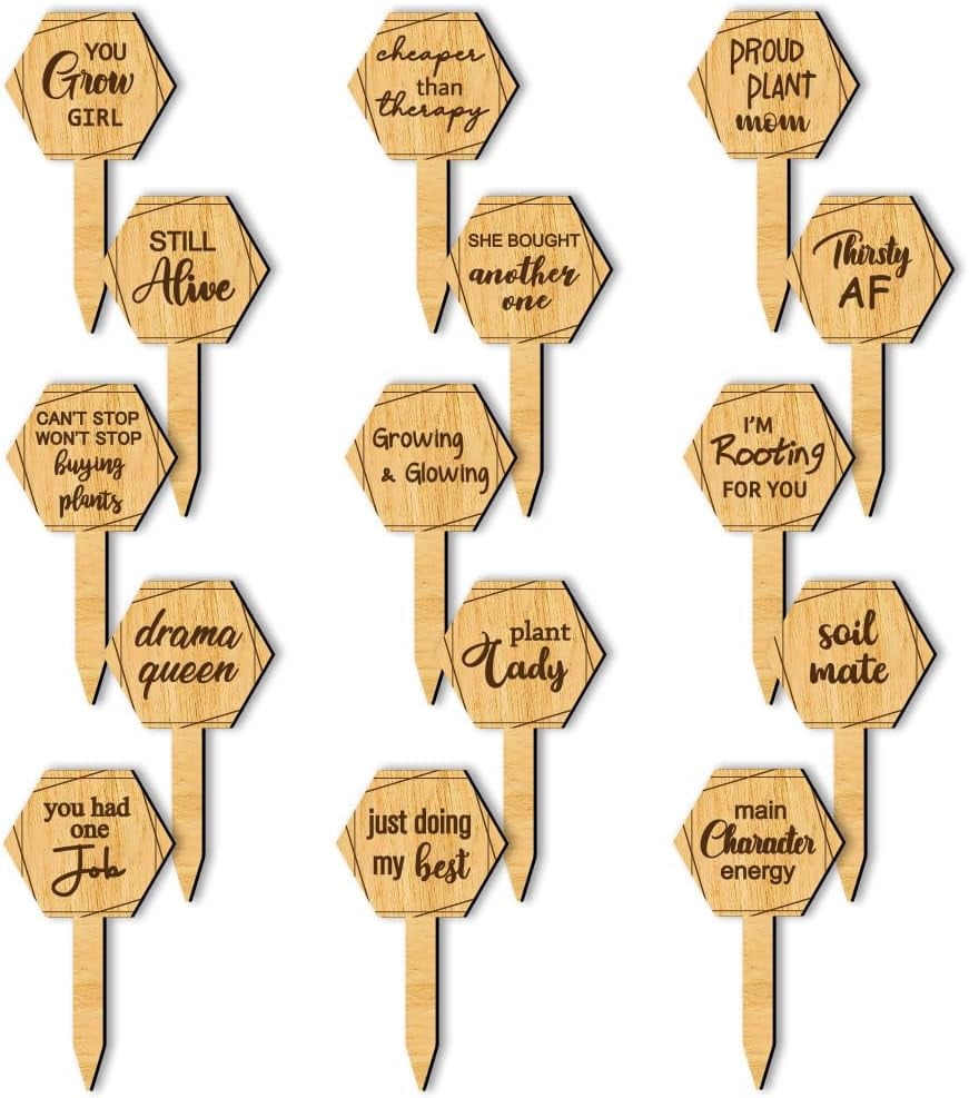 15 Pcs Wooden Plant Tags Fun Text Waterproof Garden Stake Labels ...