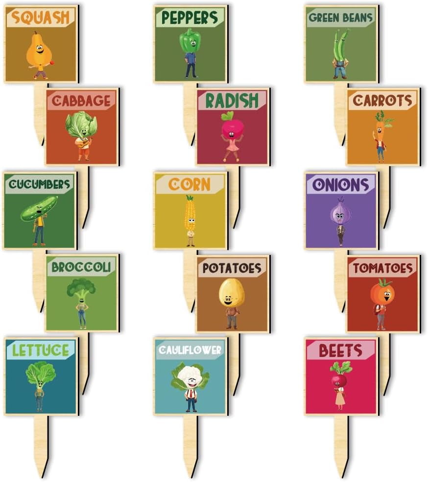 15 Pcs Wooden Plant Tags Vegetable Anthropomorphic Pattern Plant Tags ...