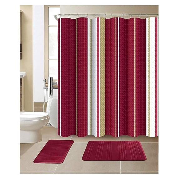 15-Piece Bathroom Set with 2 Memory Foam Bath Mats and Matching Shower ...