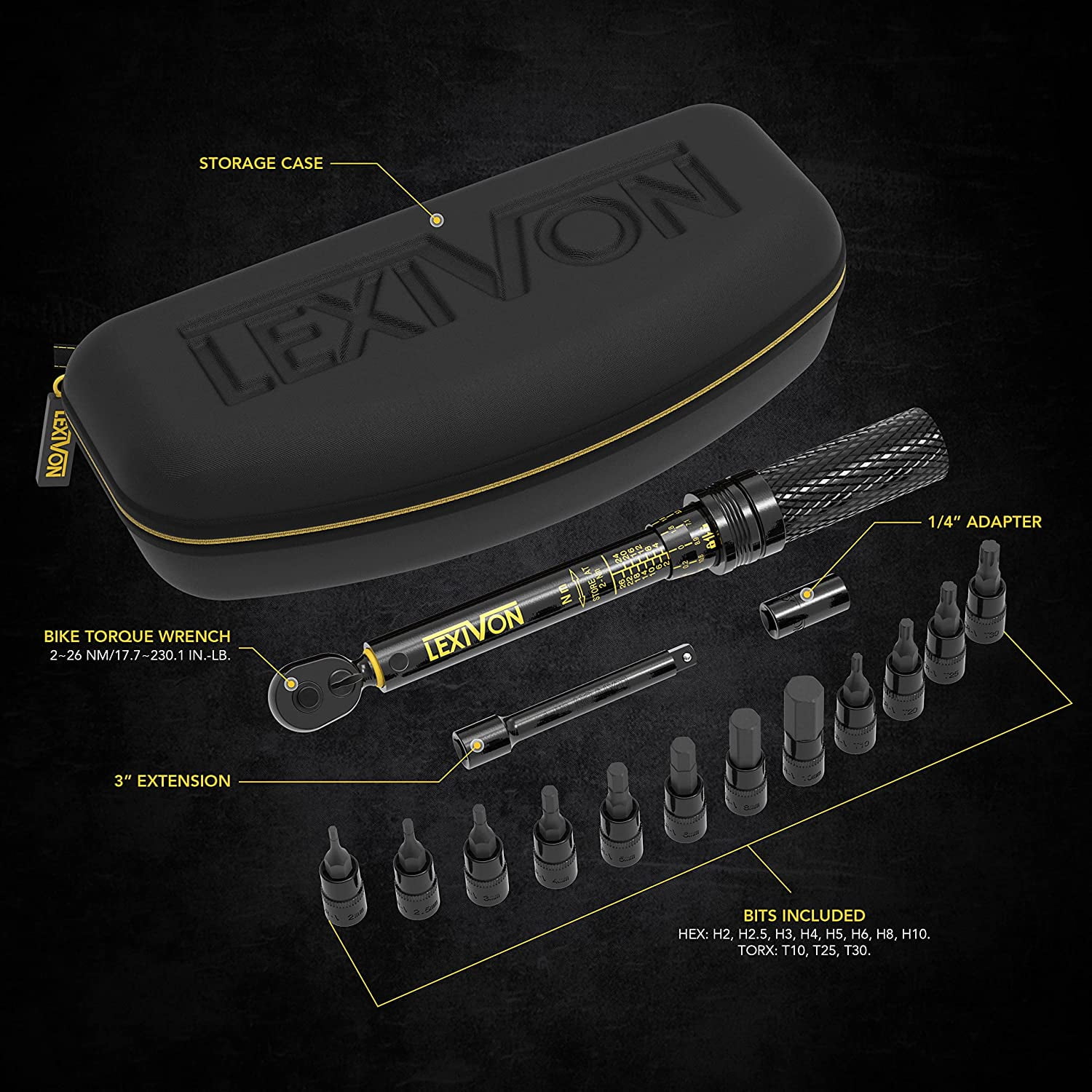 15-Piece Bike Torque Wrench 1/4-Inch Dr. 72-Tooth Gear Dual- Click Type ...