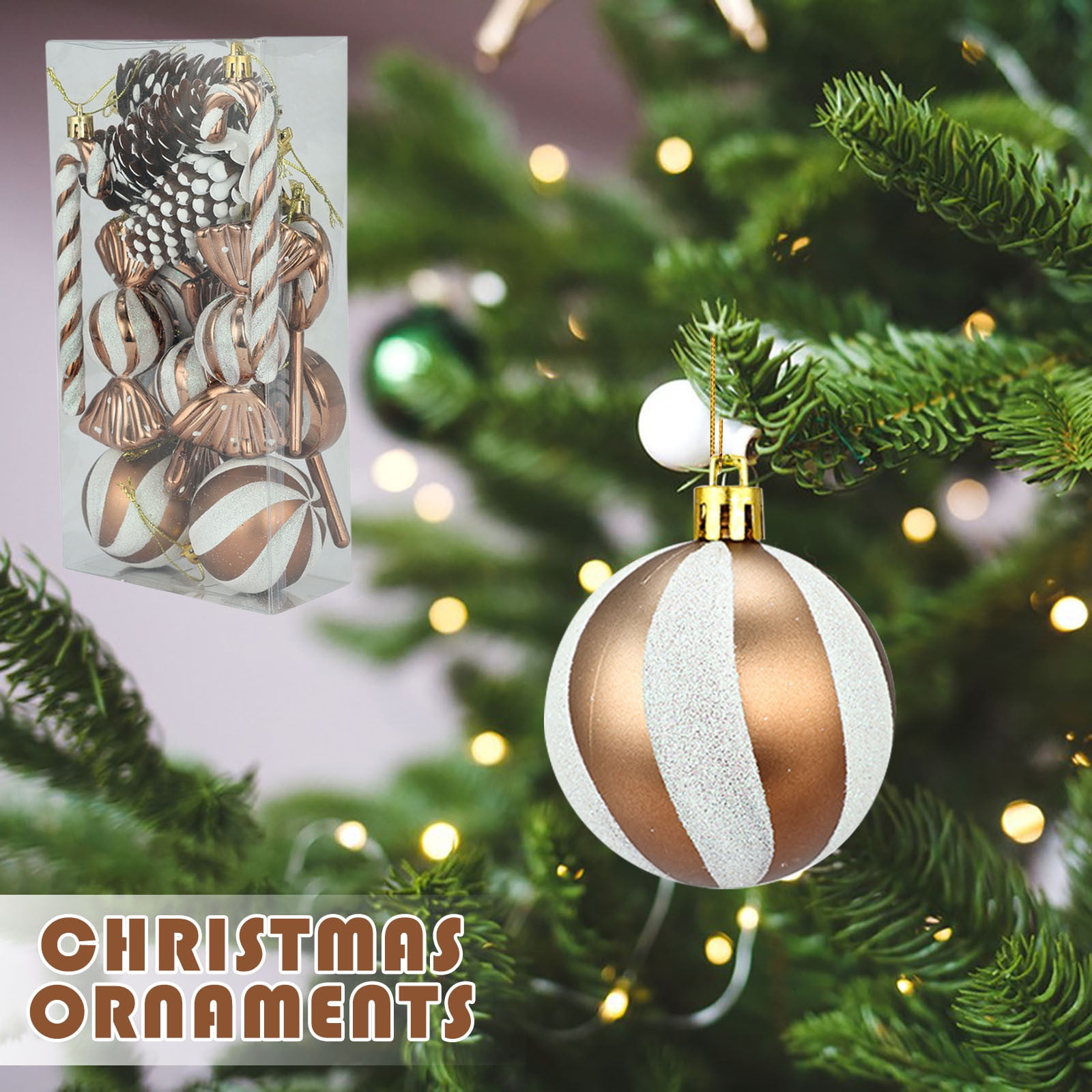 15-Piece Christmas Ornament Set with Balls Pinecones and Candy Designs, 2.36 Inch Hanging Decor ...