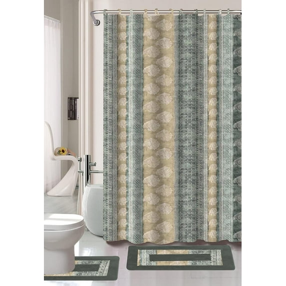 15 Piece Complete Bathroom Bundle Set Printed Design Assorted Colors ...