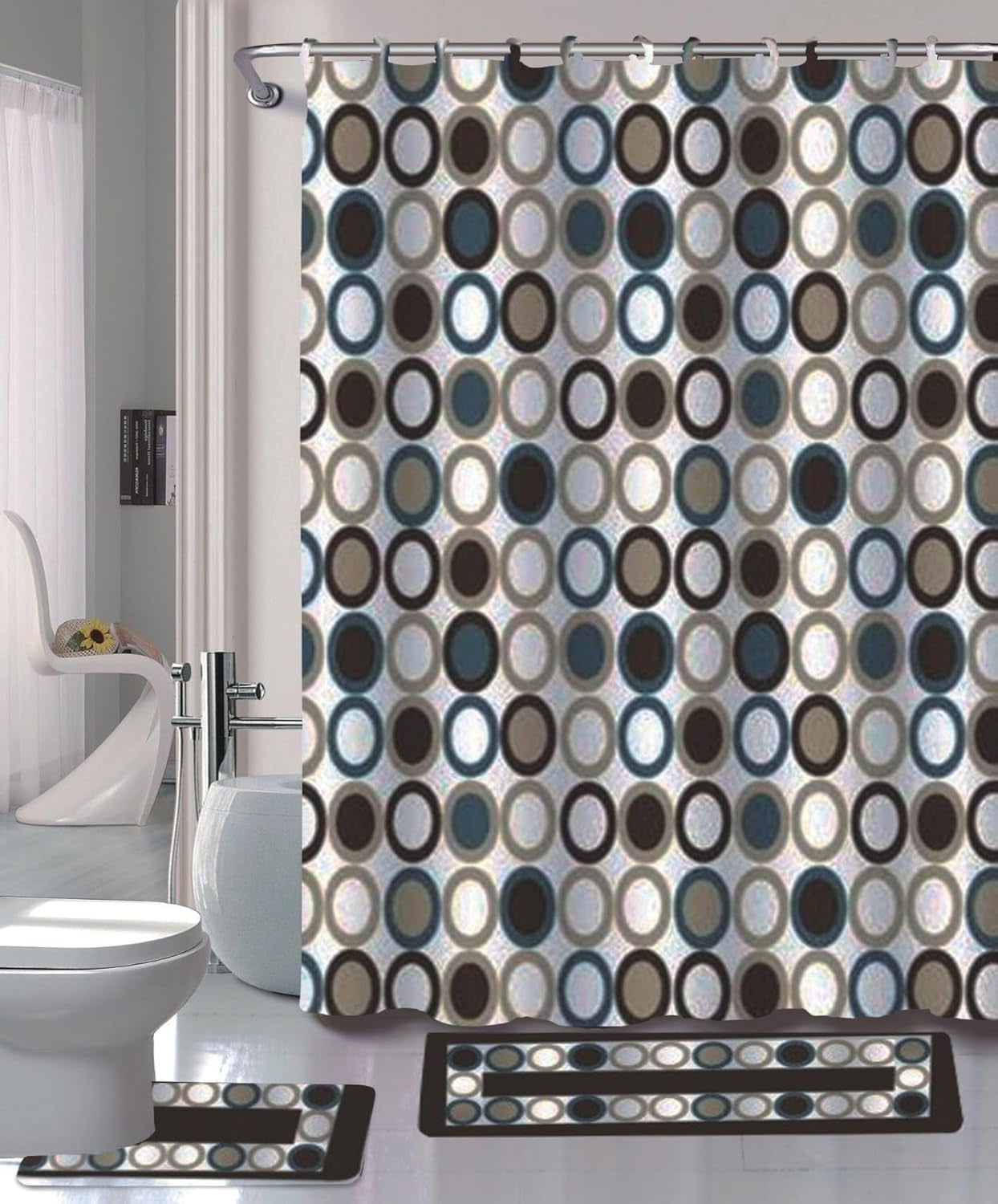 15 Piece Complete Bathroom Bundle Set Printed Design Assorted Colors ...