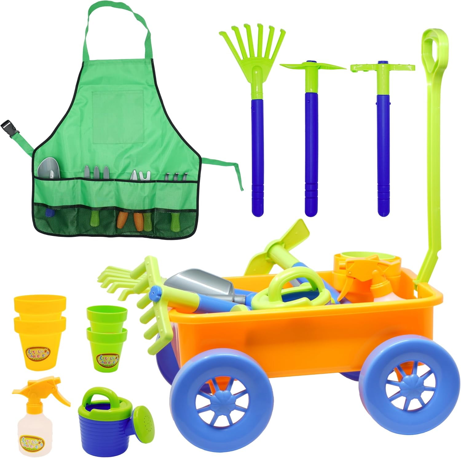 15 Piece Gardening Tools & Wagon Toy Set with Plastic Wheelbarrow ...