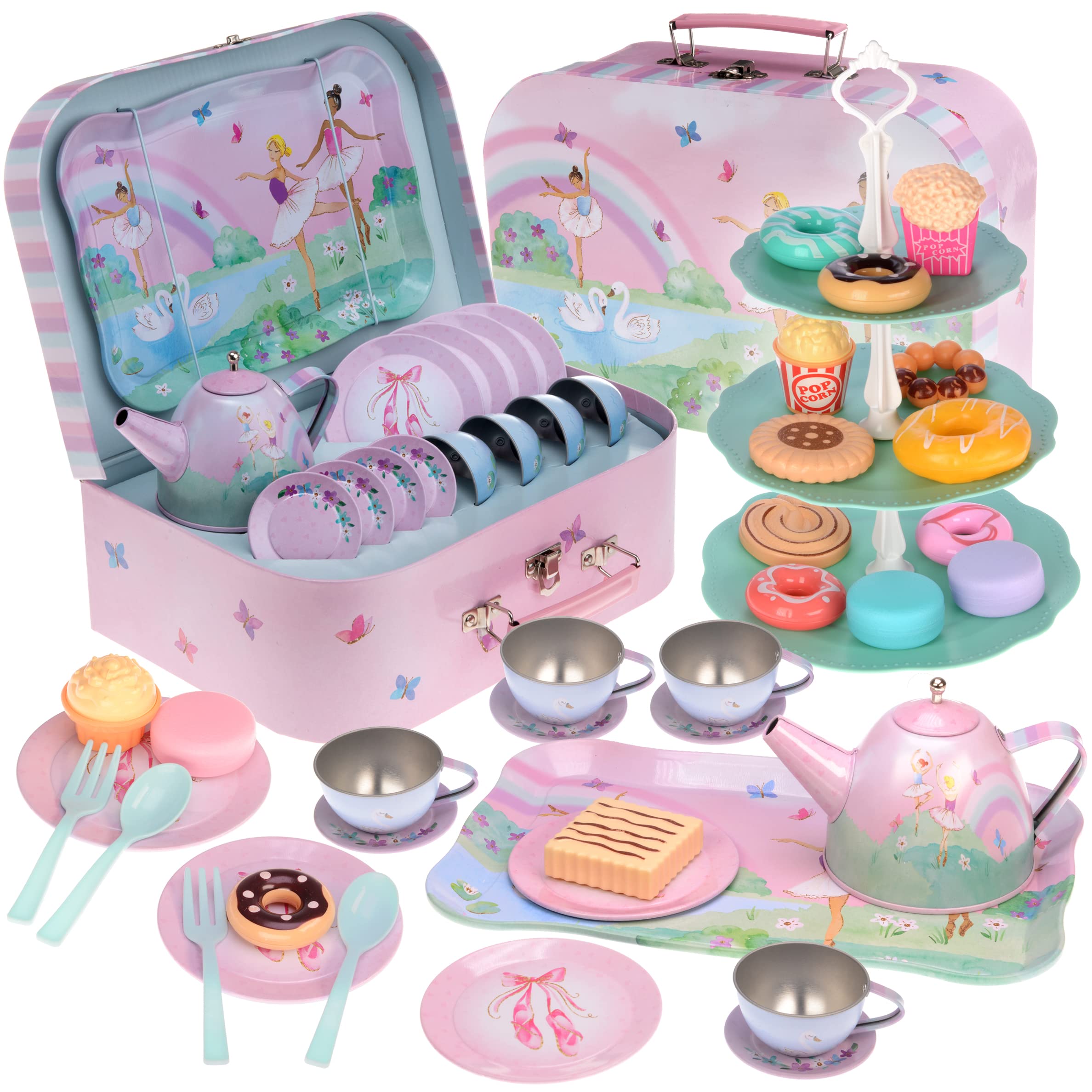 Jewelkeeper 15 Piece Kids Pretend Toy Tin Tea Set & Carrying Case ...