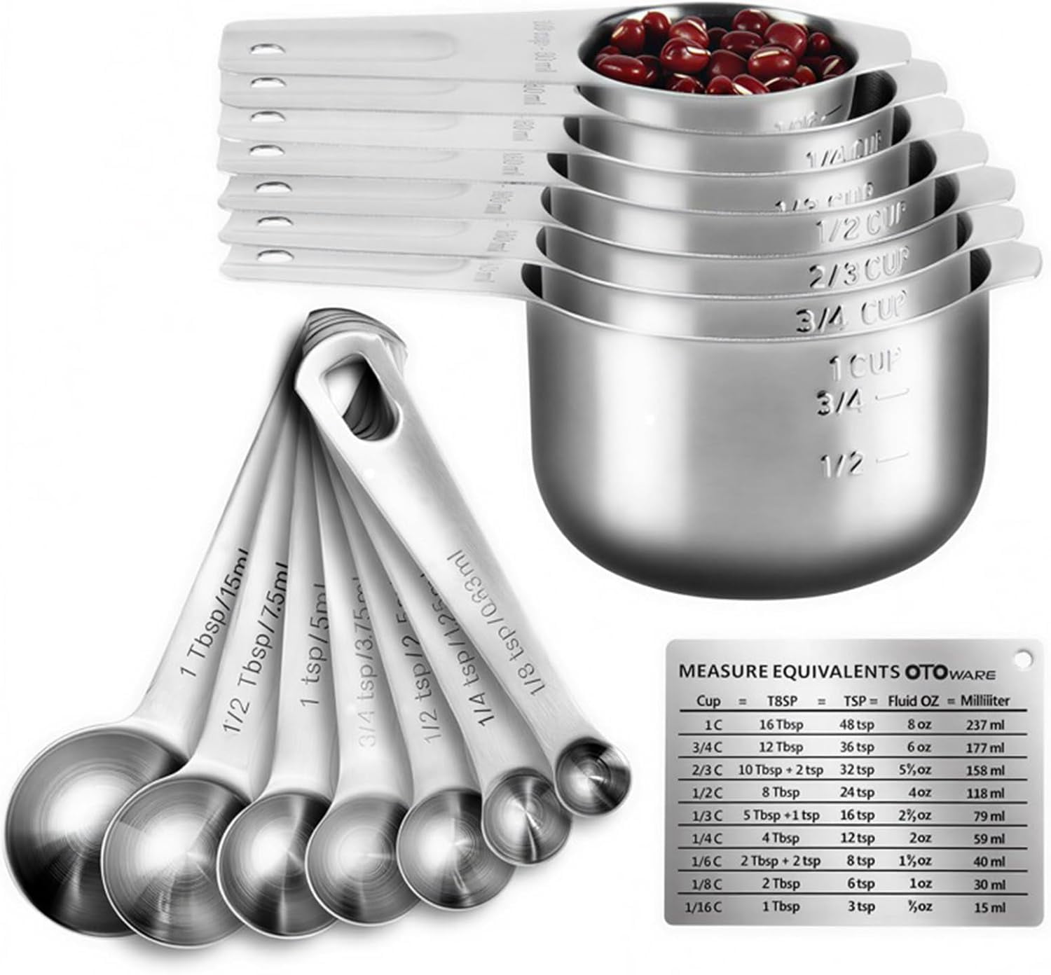 15-Piece Heavy-Duty Stainless Steel Measuring Cups and Spoons Set – 7 ...