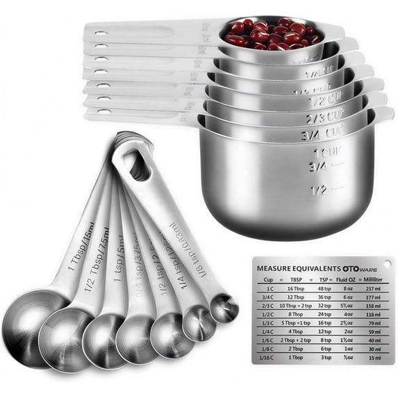 15-Piece Heavy-Duty Stainless Steel Measuring Cups and Spoons Set – 7 ...