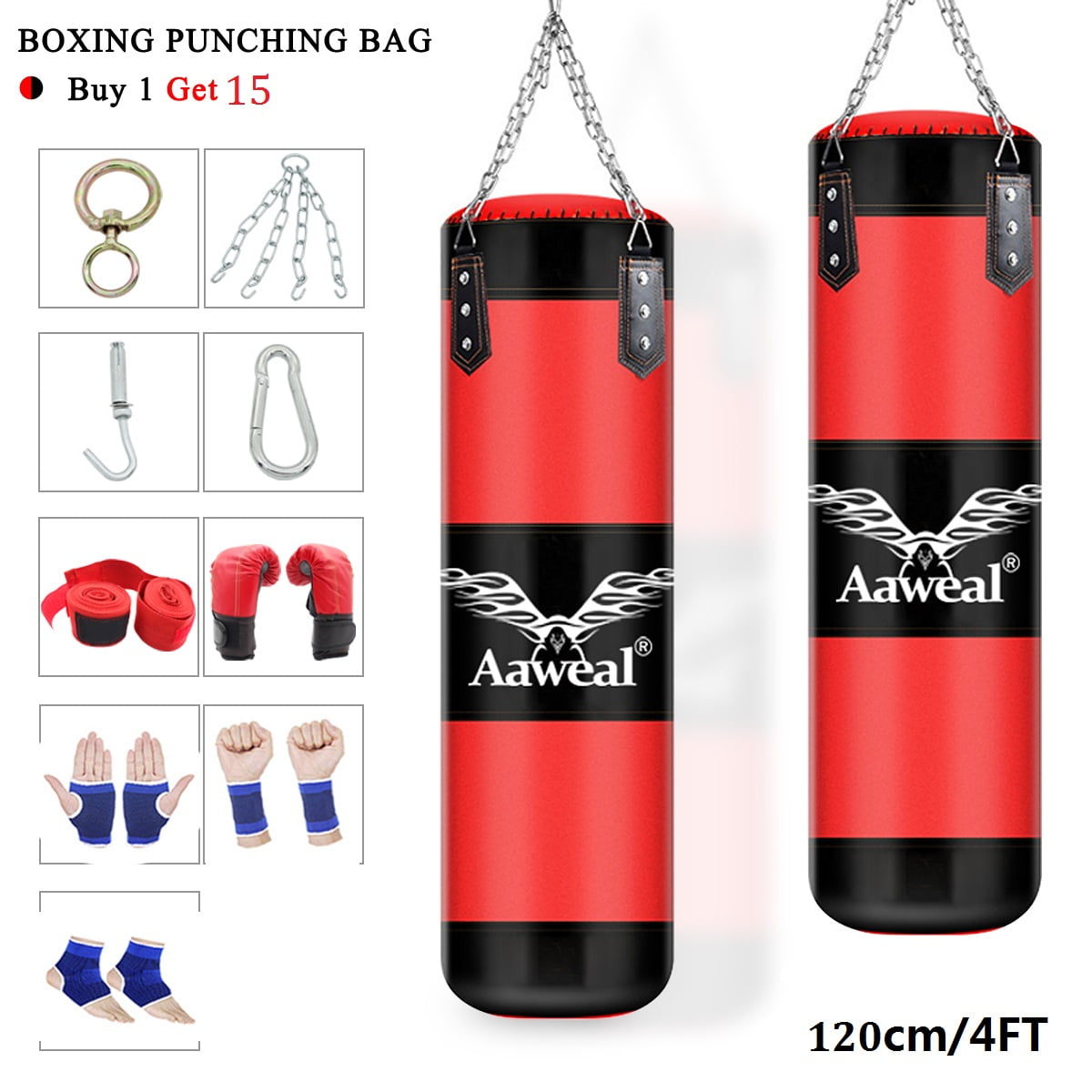 15 Piece Heavy Unfilled Boxing Punching Bag Training Gloves Speed Set ...