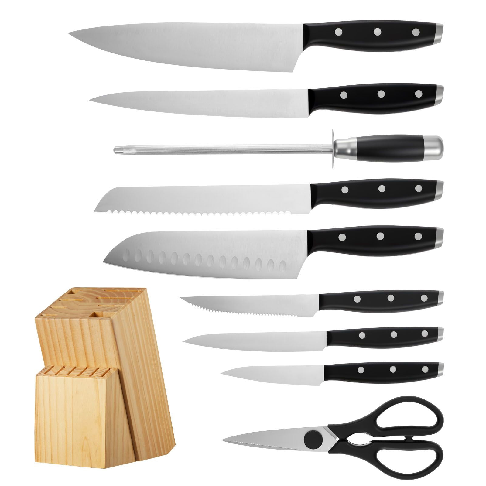 15-Piece High Carbon Stainless Steel Knife Set, Wooden Block ...