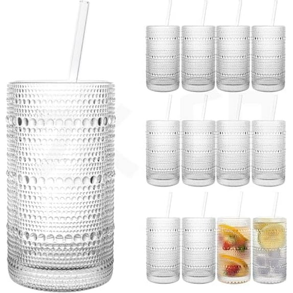 15-Piece Hobnail Glasses Set – 16 oz / 480 ml Vintage Drinking Glasses ...