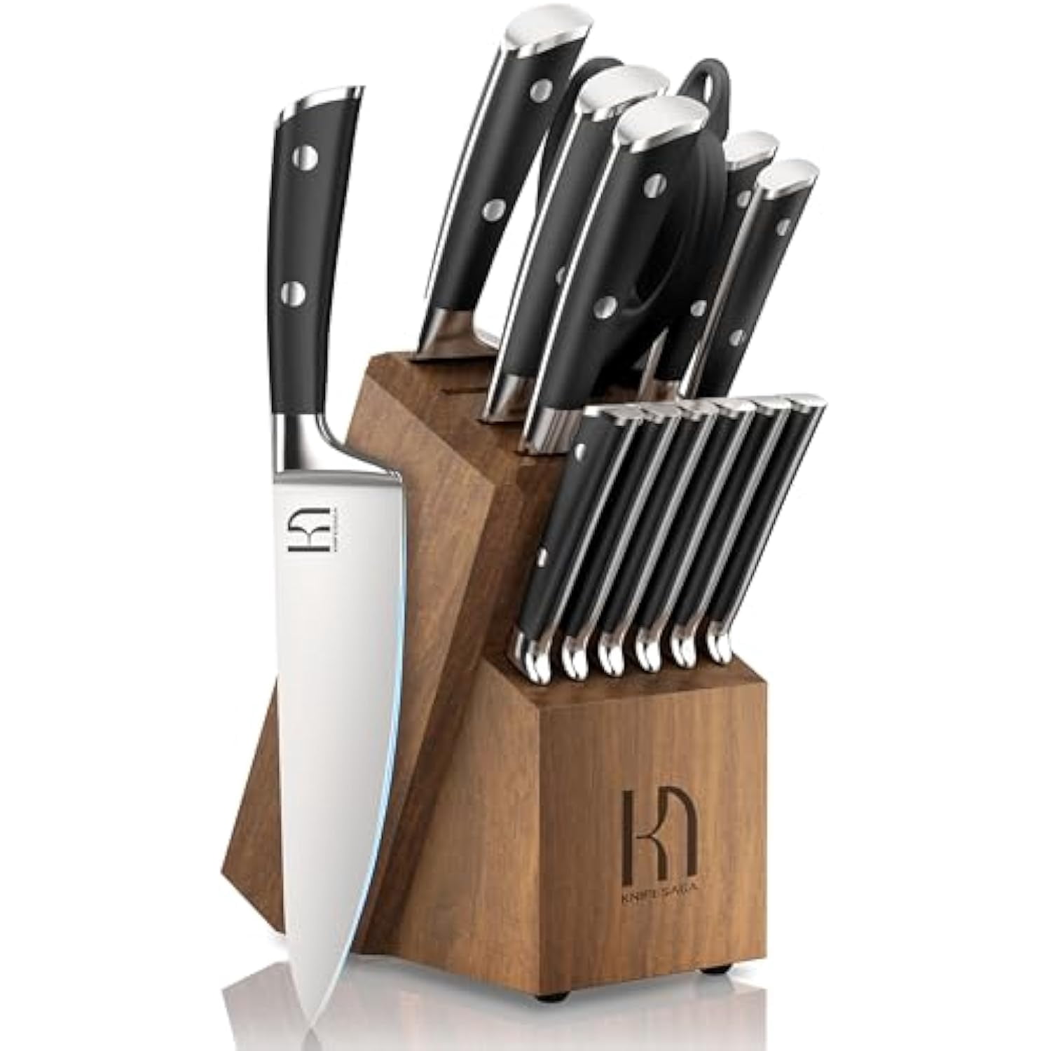 15 Piece Japanese High Carbon Stainless Steel Kitchen Knife Set with ...