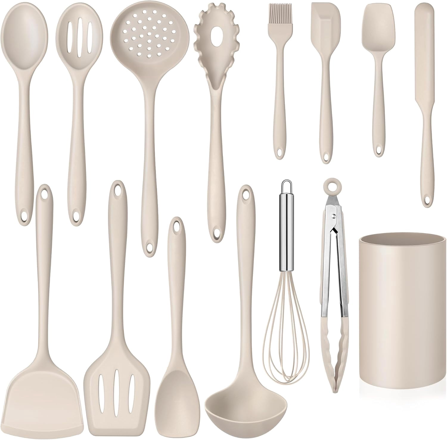 15-Piece Kitchen Cooking Utensils Set with Holder, Heat Resistant Food ...