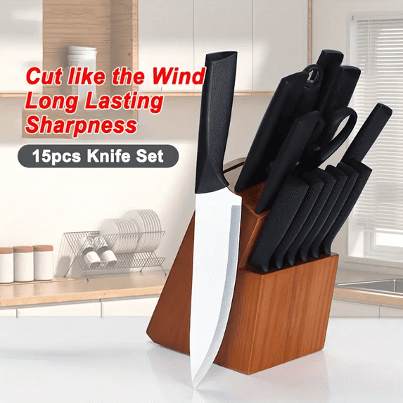 15-Piece Kitchen Knife Block Set with Sharpener | High-Carbon Stainless ...