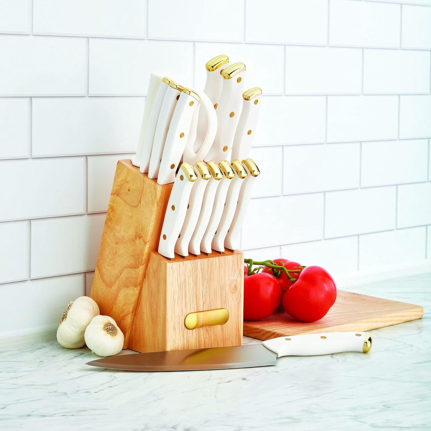 15-Piece Knife Block Set, Triple-Riveted High-Carbon Stainless Steel ...