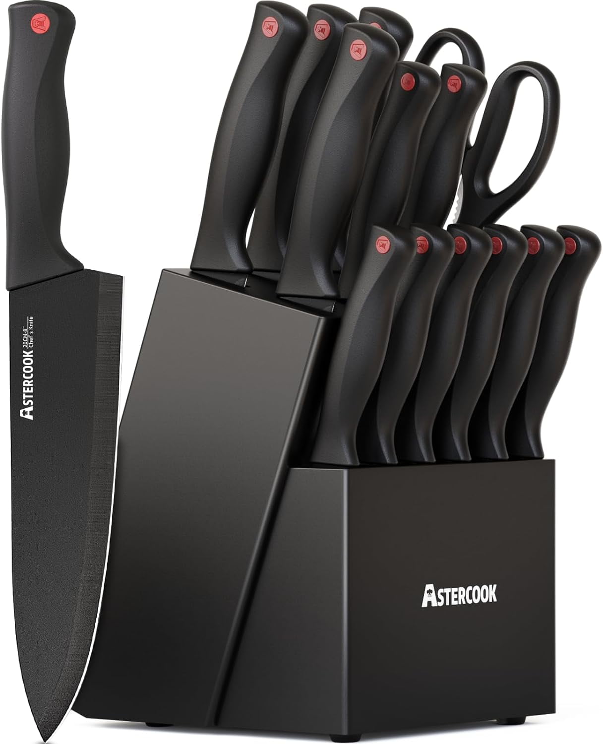 15 Piece Knife Set with Sharpener Block - German Stainless Steel ...