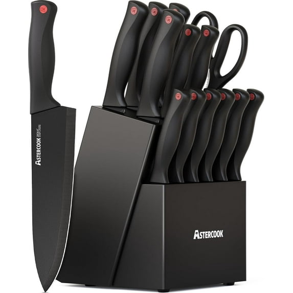15 Piece Knife Set with Sharpener Block - German Stainless Steel ...