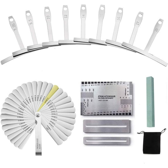 15-Piece Luthier Tools Set: Radius Gauge, Action Ruler, 32-Blade Feeler ...