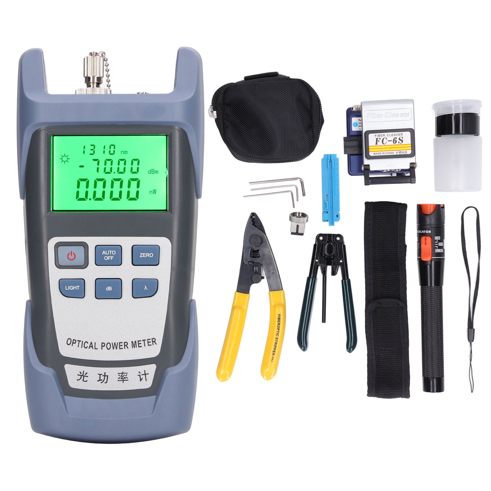 15-Piece Optical Fiber Power Meter & Cable Tester Kit, Measures -70 to ...