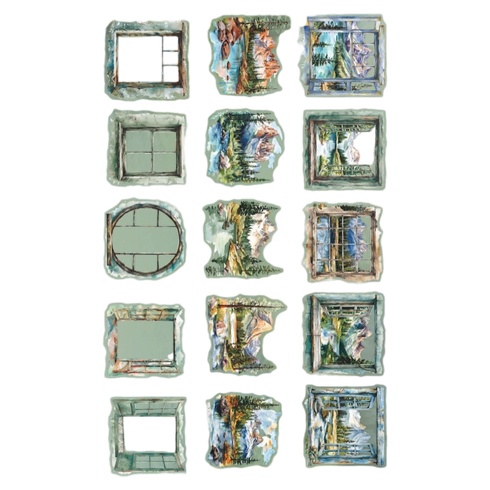 15 Piece Pane Scenery PET Transfers Set For Handmade Journals Art ...