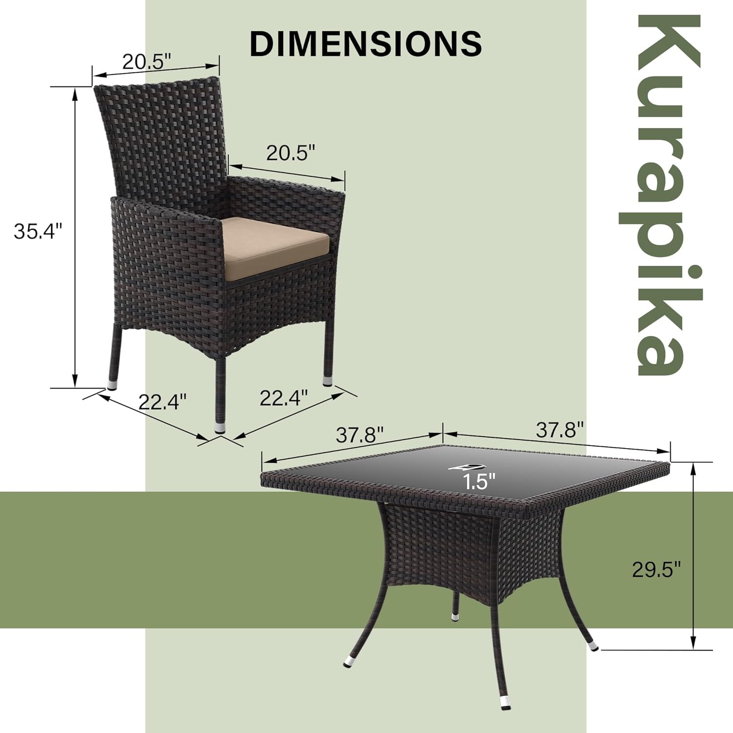 15-Piece Patio Furniture Set | Wicker Rattan Dining Set with Tempered ...