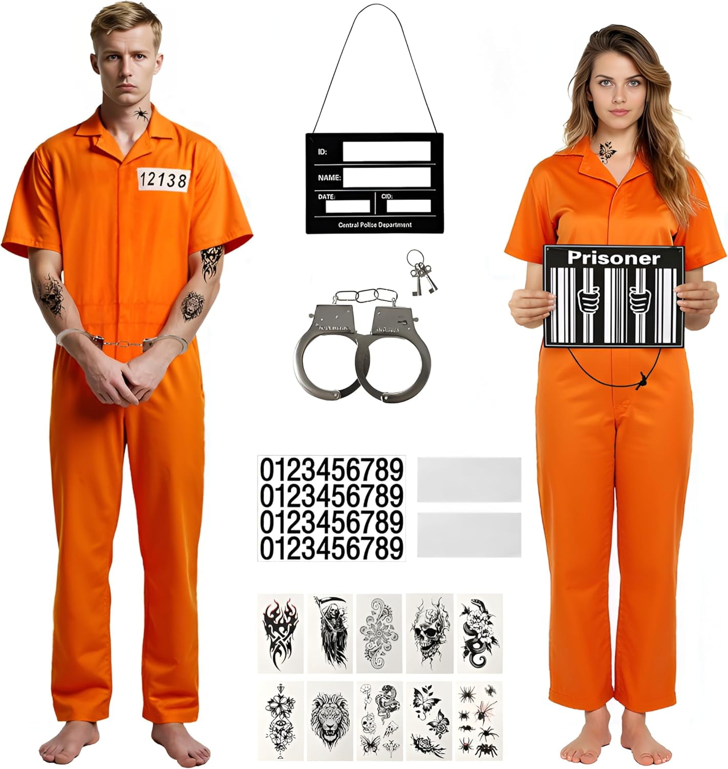 15 Piece Prisoner Costume Orange Jumpsuit Inmate Costume Set Prison ...