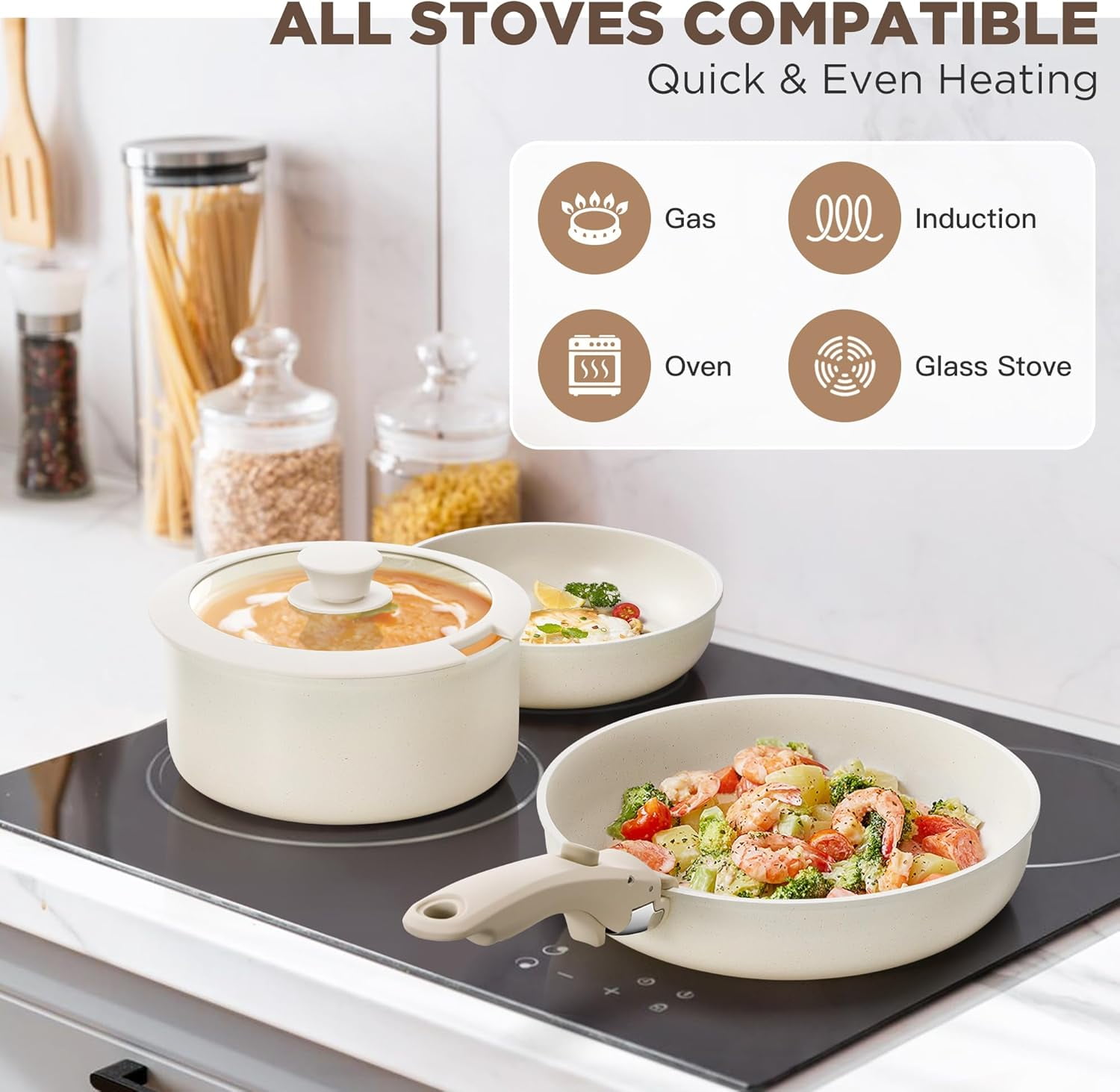 15-Piece Stackable Nonstick Cookware Set with Frying Pans, Saucepans ...