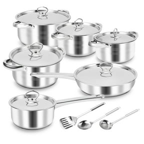 Mainstays Stainless Steel 10-Piece Cookware Set with Dutch Oven, Saute ...