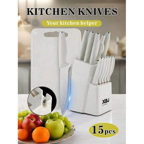 15-Piece Stainless Steel Knife Set with Wood Handle & Block - Sharp ...