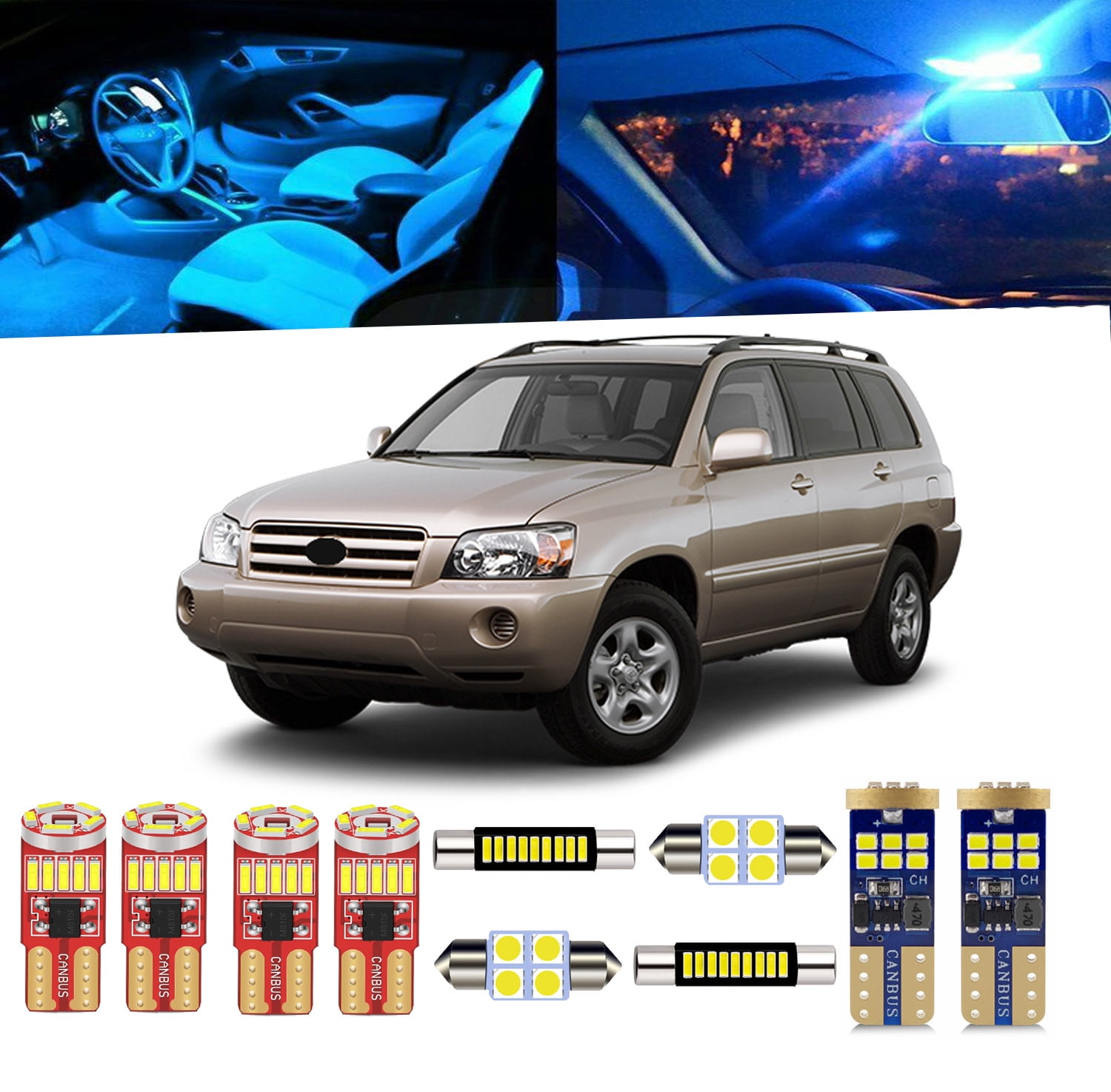 15 Piece White Interior LED Lights Kit for Toyota Highlander 2001 2002 ...