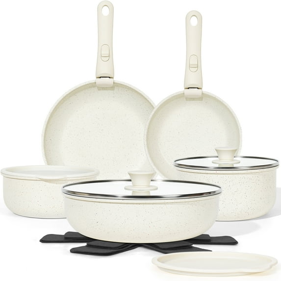 15-Piece White Nonstick Cookware Set | Induction Compatible & Oven Safe ...