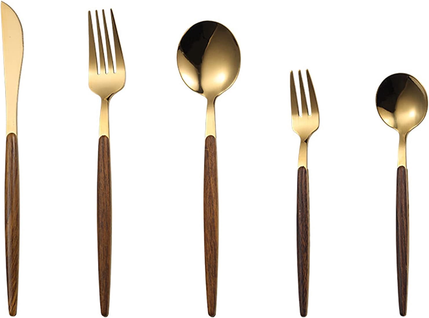 15-Piece Wood Flatware Set Premium 18/8 Stainless Steel Cutlery Set Wooden Dinner Knife Dinner ...