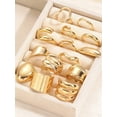 15-Piece Yellow Goldtone Asymmetrical Liquid Line Chunky Stackable Ring ...