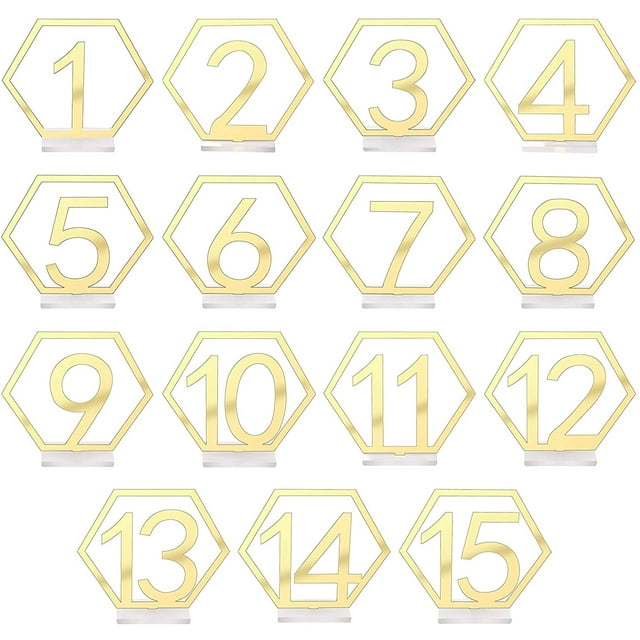 15 Pieces 1-15 Wedding Acrylic Cut-out Table Numbers with Stand Holders ...