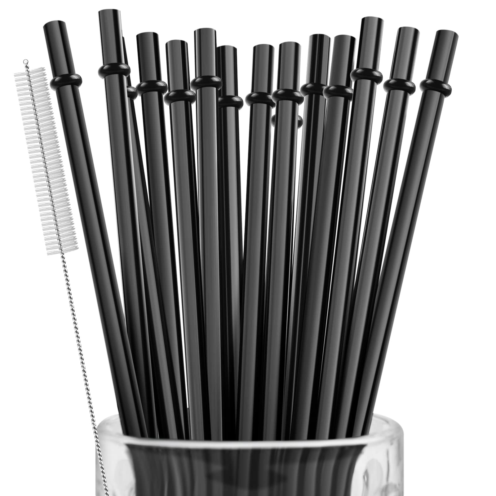 15 Pieces 11 Inch Black Reusable Plastic Replacement Drinking Straws ...