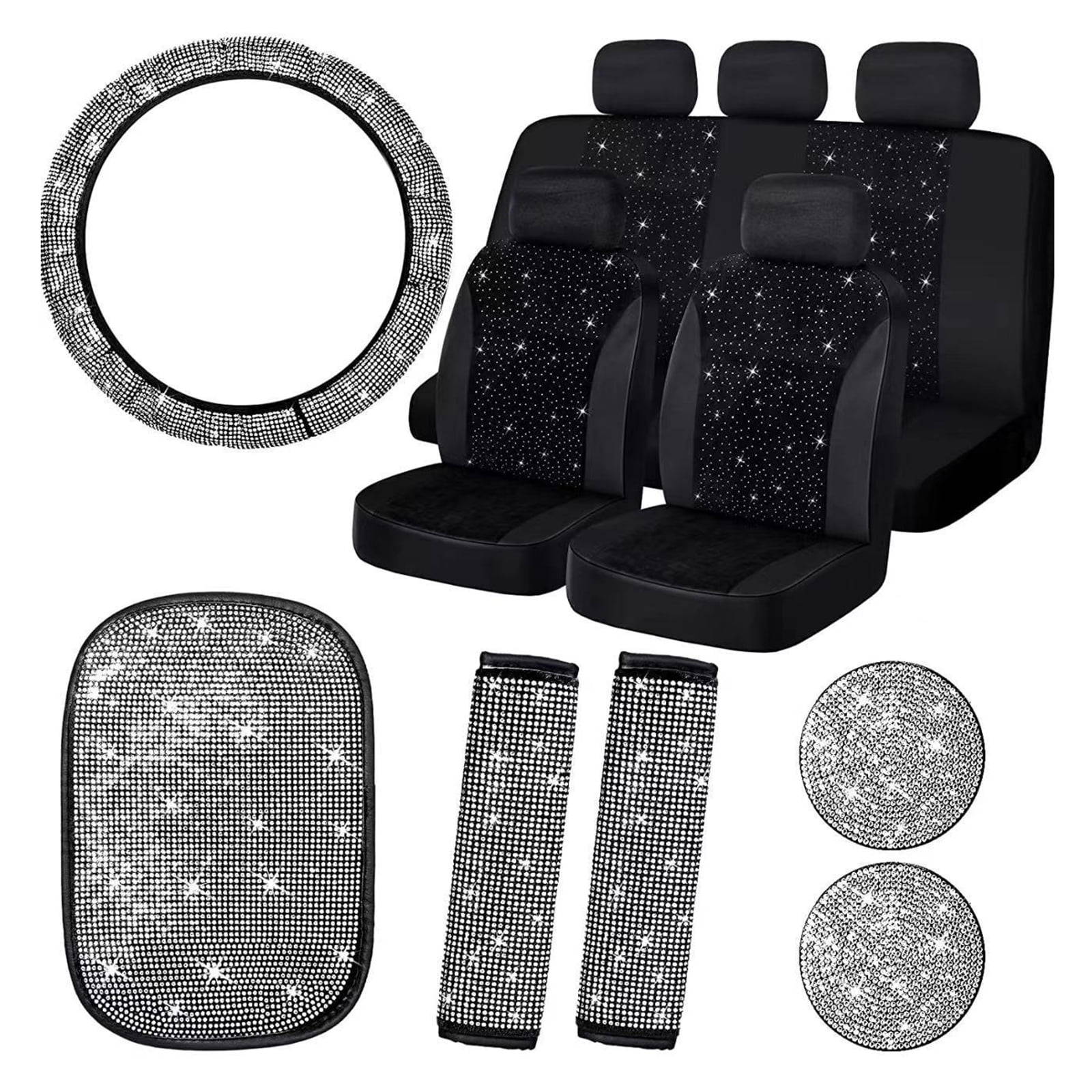 15 Pieces Bling Car Accessories Set For Women Crystal Steering Wheel ...