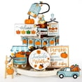 15 Pieces Fall Tiered Tray Decor Set Thanksgiving Pumpkin Tray Decor ...