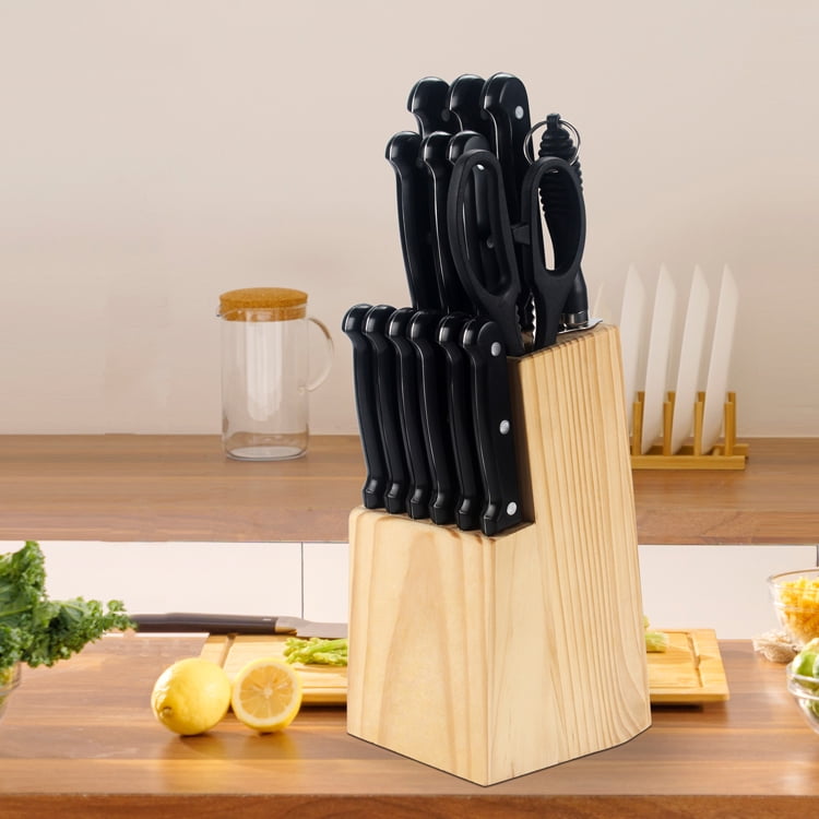 15 Pieces Knife Set, Stainless Steel Kitchen Knives Block Set with ...
