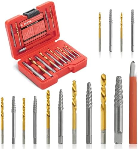 15 Pieces Screw Extractor Kit, 37# Cr-Mo & 6542 Hss Steel Cobalt Left ...