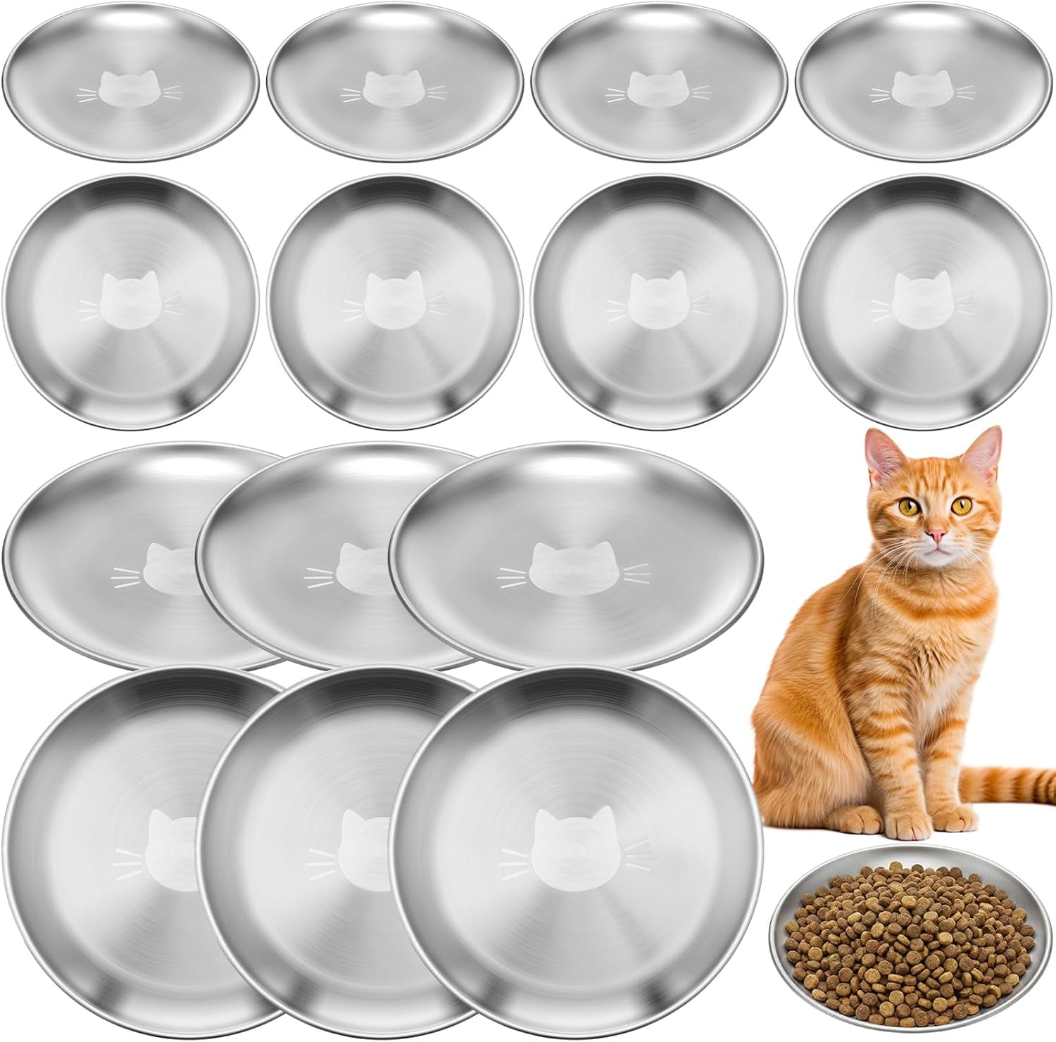 15 Pieces Stainless Steel Cat Bowls Beard Friendly, 6.7 Inch Wide and ...