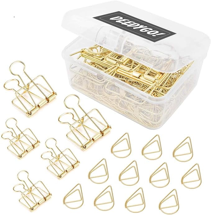 15 Pieces Wire Binder Clips and 65 Pieces Cute Paper Clips Set Gold ...